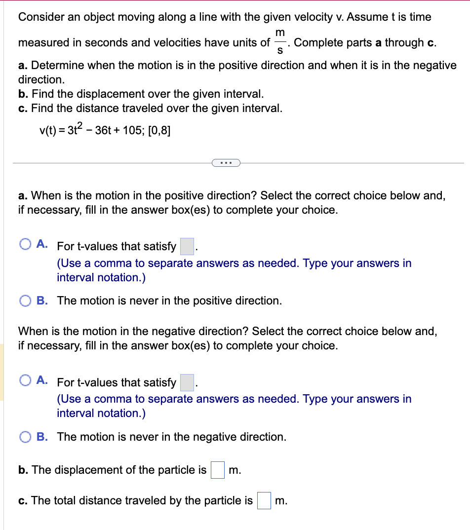Solved Consider an object moving along a line with the given | Chegg.com