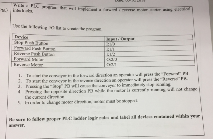 Solved Write A Plc Program That Will Implement A Forward 4197