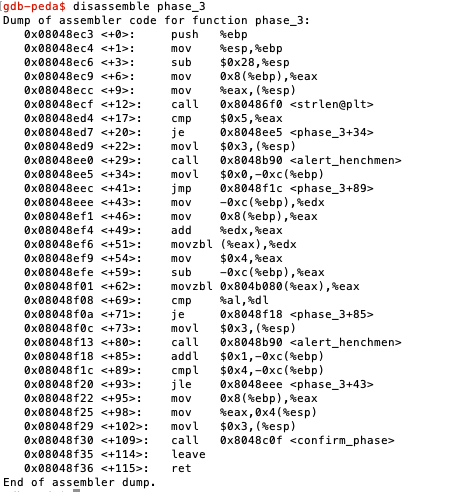 gdb-peda$ disassemble phase_3 Dump of assembler code | Chegg.com