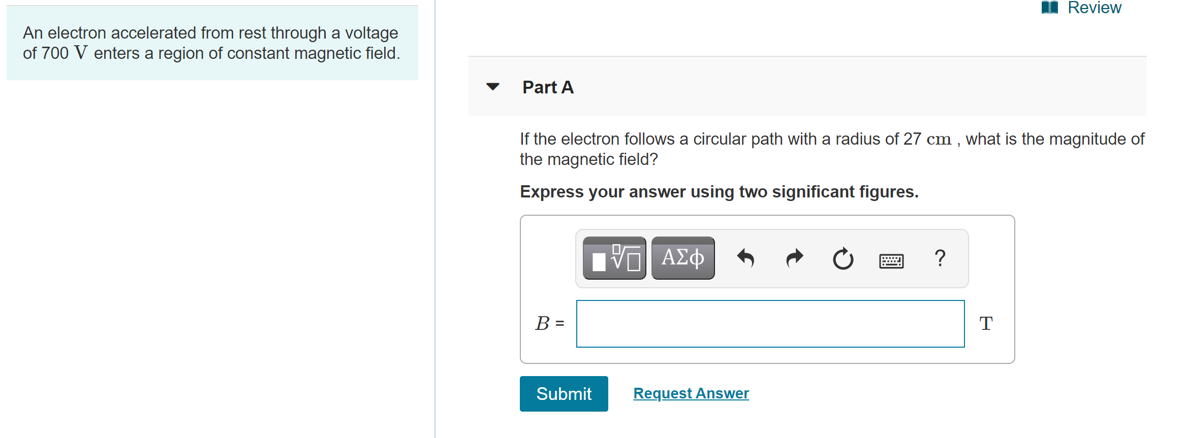 Solved Review An electron accelerated from rest through a | Chegg.com