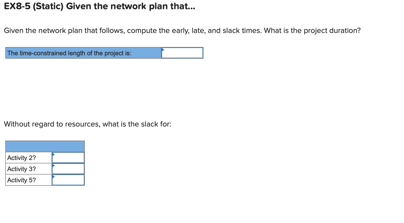 Solved EX8-5 (Static) Given the network plan that... Given | Chegg.com