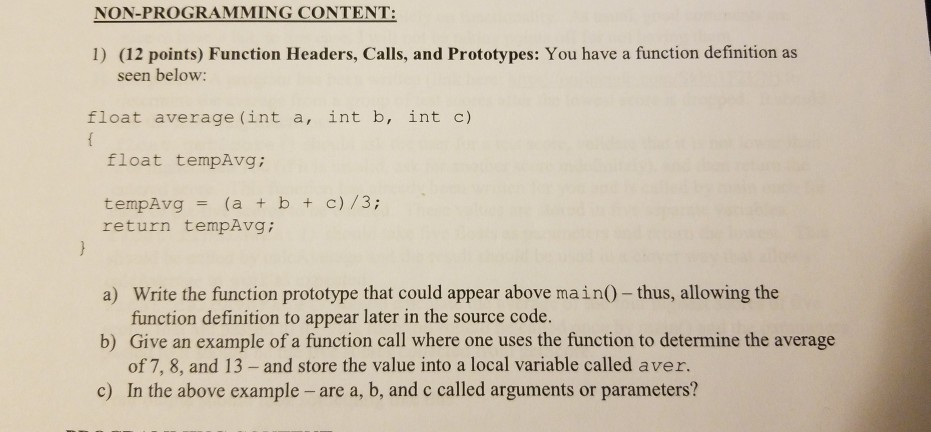 Solved NON-PROGRAMMING CONTENT: 1) (12 points) Function | Chegg.com