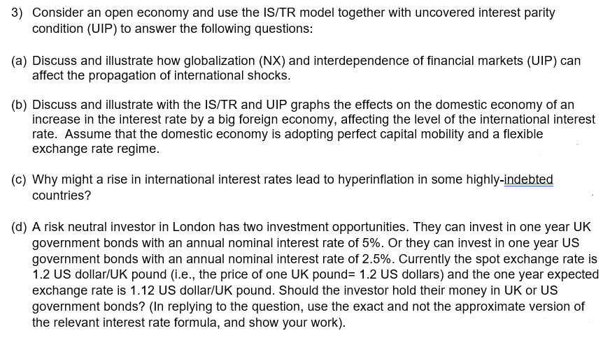 Solved Consider an open economy and use the IS/TR model | Chegg.com