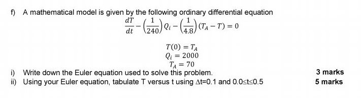 Solved fA mathematical model is given by the following | Chegg.com