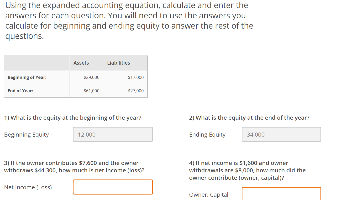 Solved Using the expanded accounting equation, calculate and | Chegg.com
