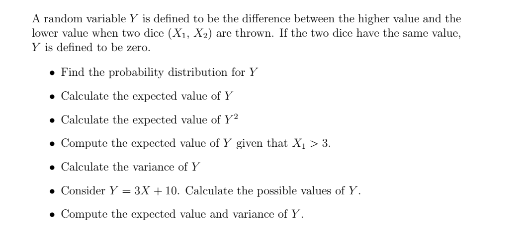 Solved A random variable Y is defined to be the difference | Chegg.com