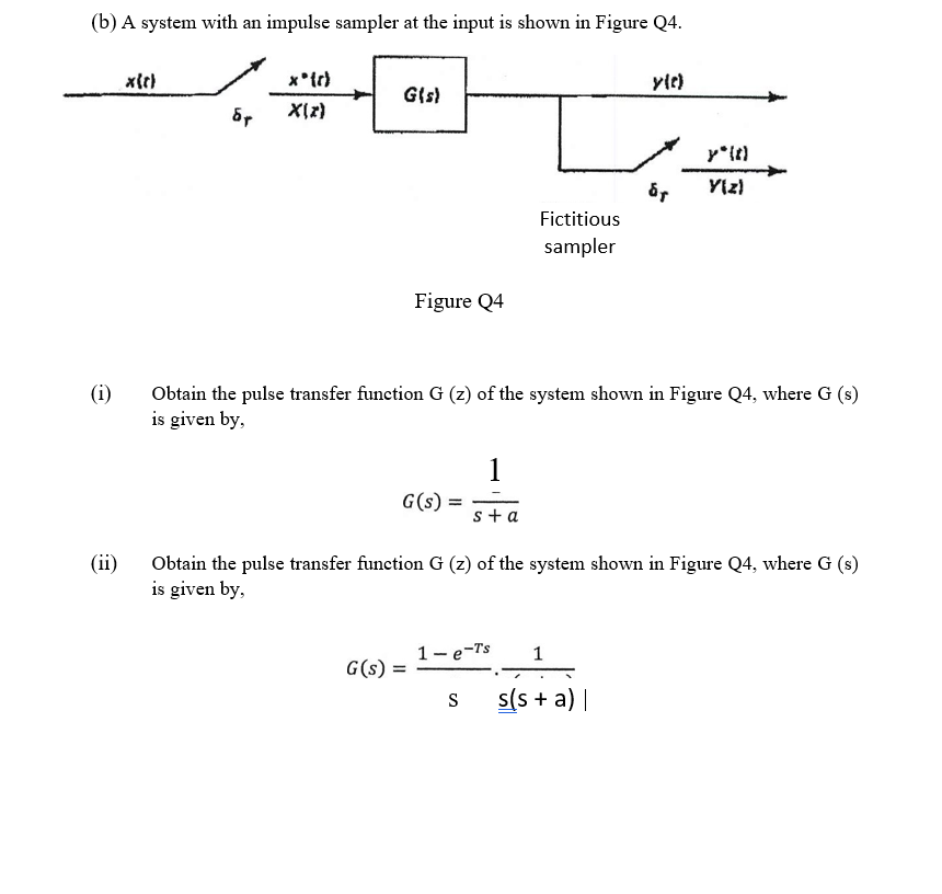 Solved (b) A system with an impulse sampler at the input is | Chegg.com
