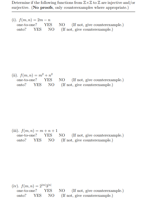 Solved Determine if the following functions from ZxZ to Z | Chegg.com