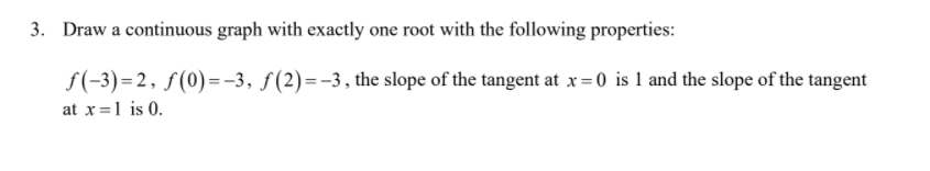 Solved 3. Draw a continuous graph with exactly one root with | Chegg.com