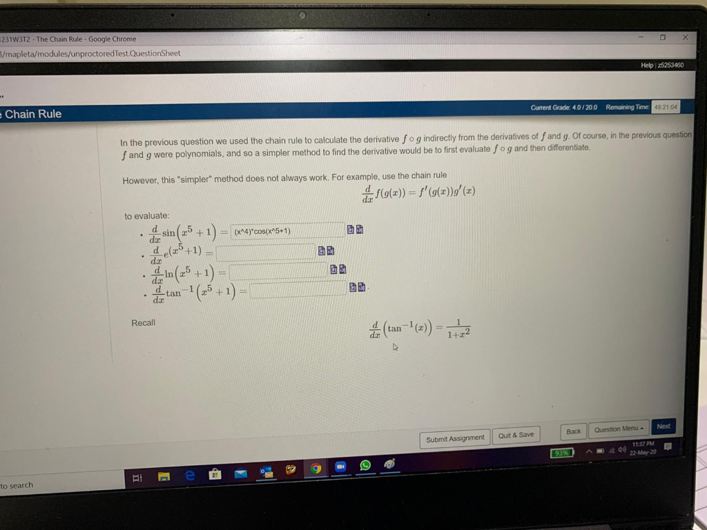 Solved 231W3T2 - The Chain Rule - Google Chrome | Chegg.com