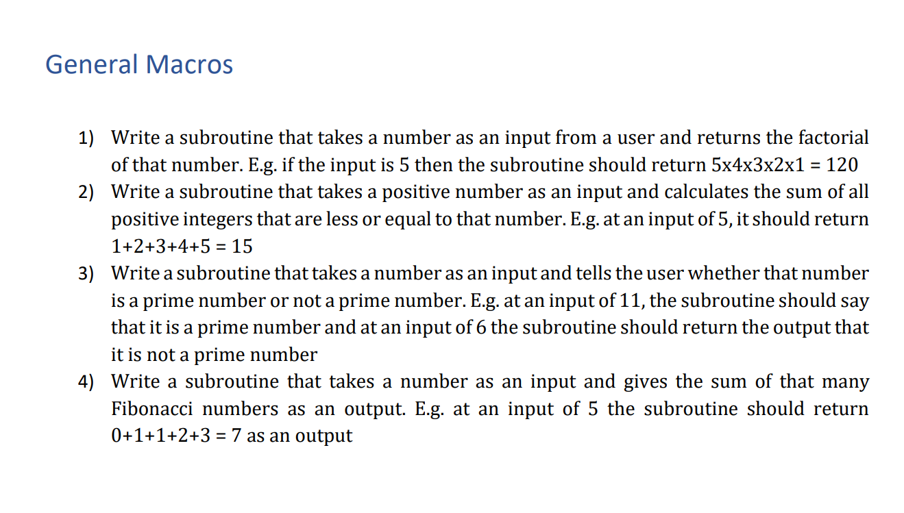 Solved 1 Write A Subroutine That Takes A Number As An Input