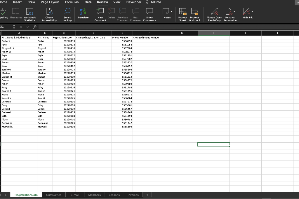 Home Insert Draw Page Layout Formulas Data Review | Chegg.com