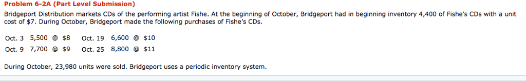 Solved Problem 6-2A (Part Level Submission) Bridgeport | Chegg.com