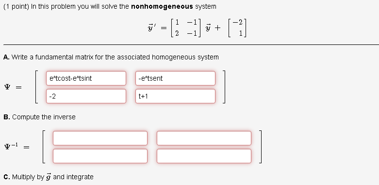 Solved (1 point) In this problem you will solve the | Chegg.com