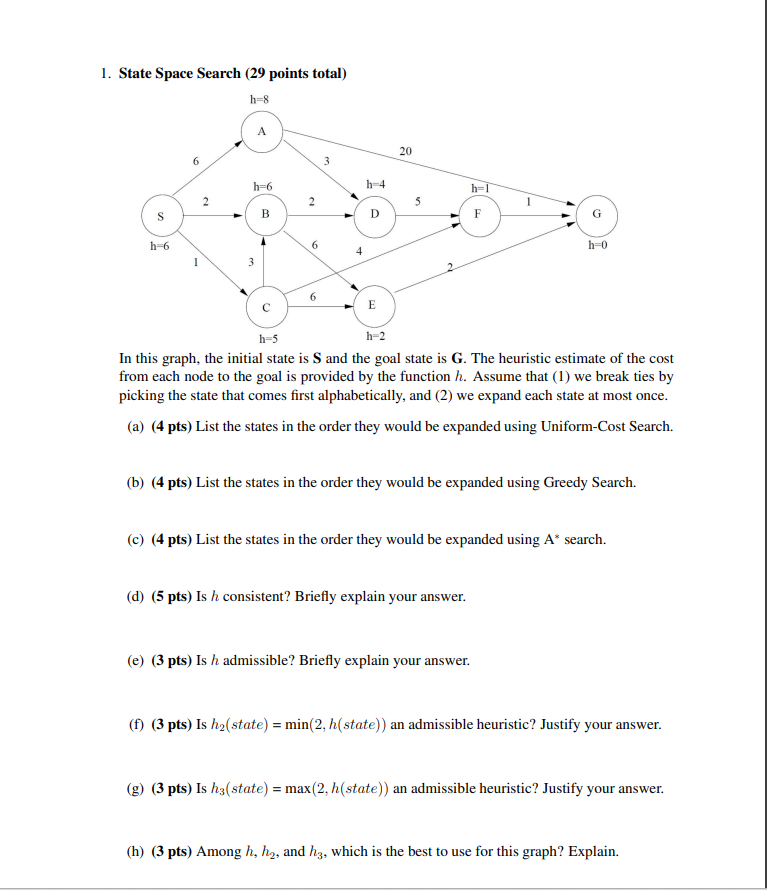 Solved 1. State Space Search (29 points total) In this | Chegg.com