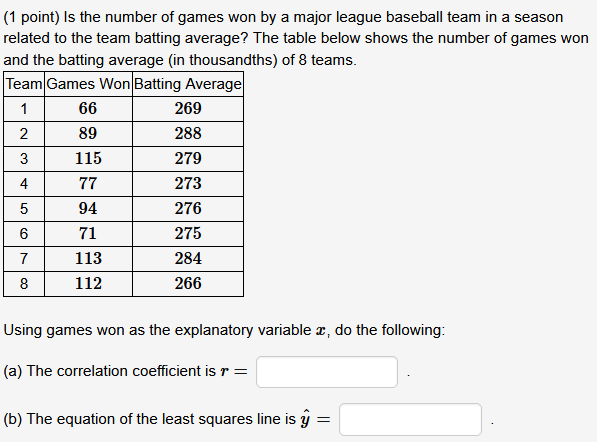 Solved 66 (1 point) is the number of games won by a major | Chegg.com