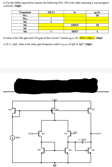 Solved a) ﻿For the Miller amp below assume the following | Chegg.com
