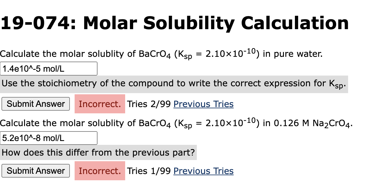 Solved 19-074: Molar Solubility Calculation Calculate the | Chegg.com