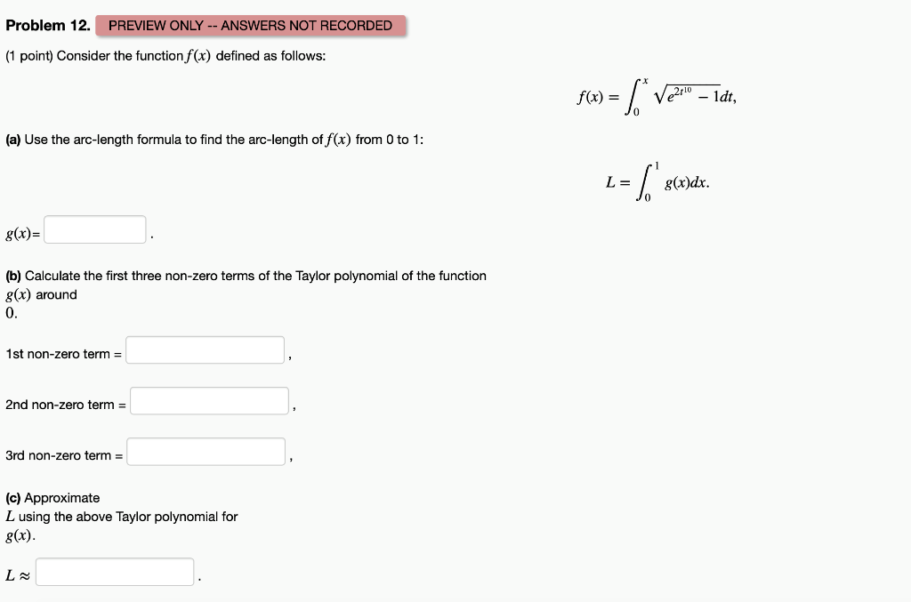 Solved Problem 12. PREVIEW ONLY -- ANSWERS NOT RECORDED (1 | Chegg.com