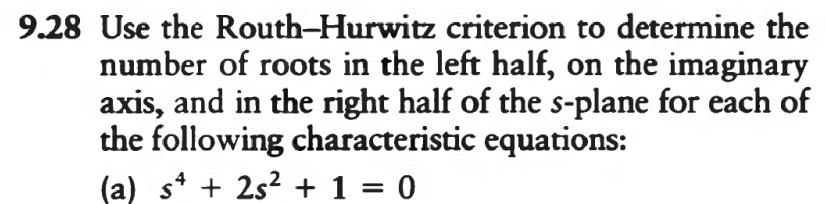 Solved 9.28 ﻿Use the Routh-Hurwitz criterion to ﻿determine | Chegg.com