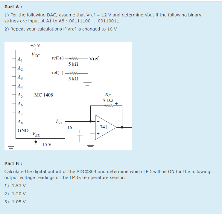 Solved Part A :For the following DAC, assume that Vref =12V | Chegg.com