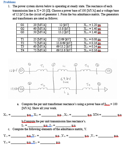 Solved Problems 1. The power system shown below is operating | Chegg.com