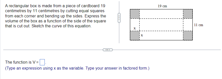 Solved A rectangular box is made from a piece of cardboard | Chegg.com