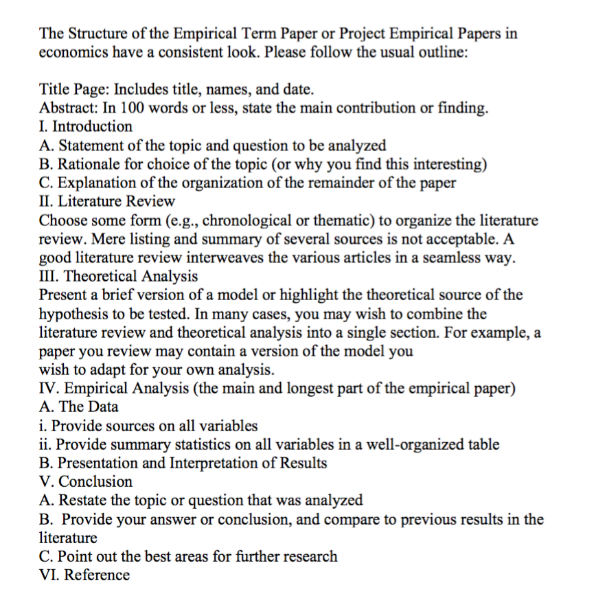 Solved The Structure of the Empirical Term Paper or Project | Chegg.com