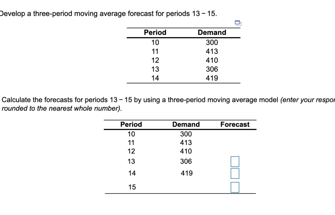Solved Develop a three-period moving average forecast for | Chegg.com