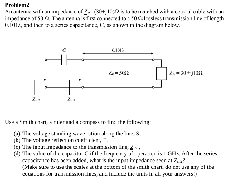 Solved Problem2 An antenna with an impedance of ZA-(30+j10)Ω | Chegg.com