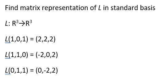 Solved Find matrix representation of L in standard basis | Chegg.com