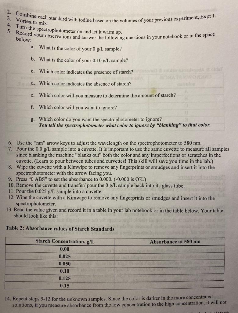 Solved Experiment 2: Quantitative Analysis of Starch | Chegg.com