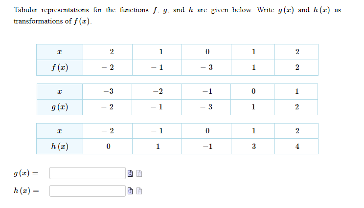 Solved Tabular renrecentatione for the finctione fa and h | Chegg.com