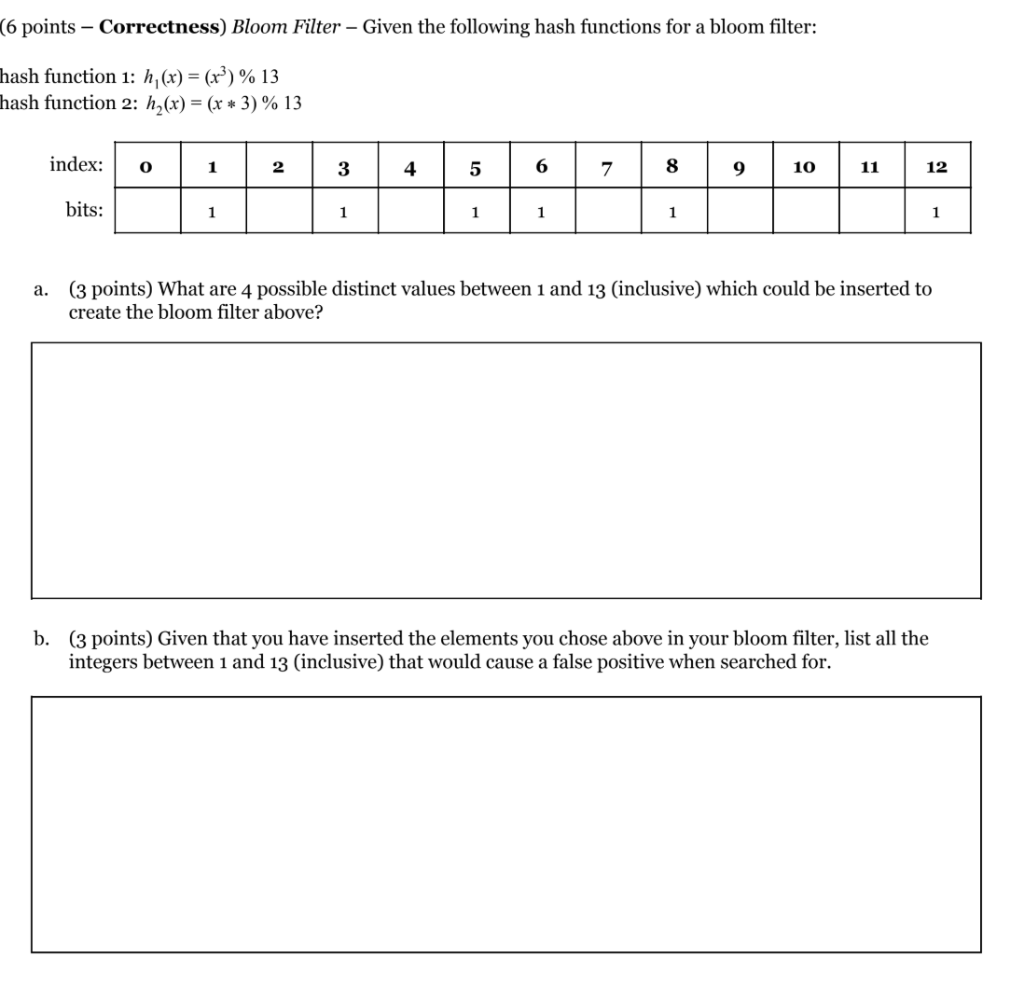 (6 points - Correctness) Bloom Filter - Given the | Chegg.com