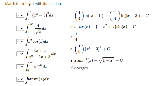 Solved Match the integral with its solution. | Chegg.com