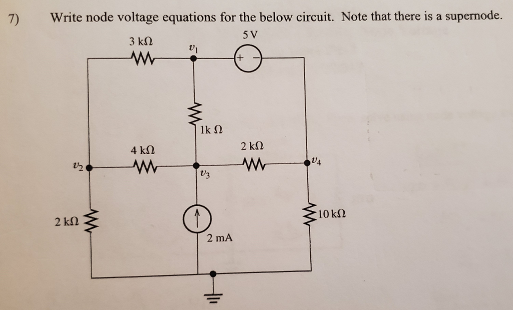 Solved Write node voltage equations for the below circuit. | Chegg.com