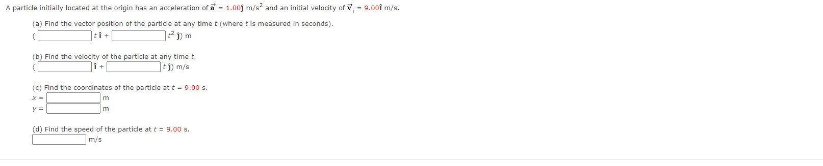 Solved particle initially located at the origin has an | Chegg.com