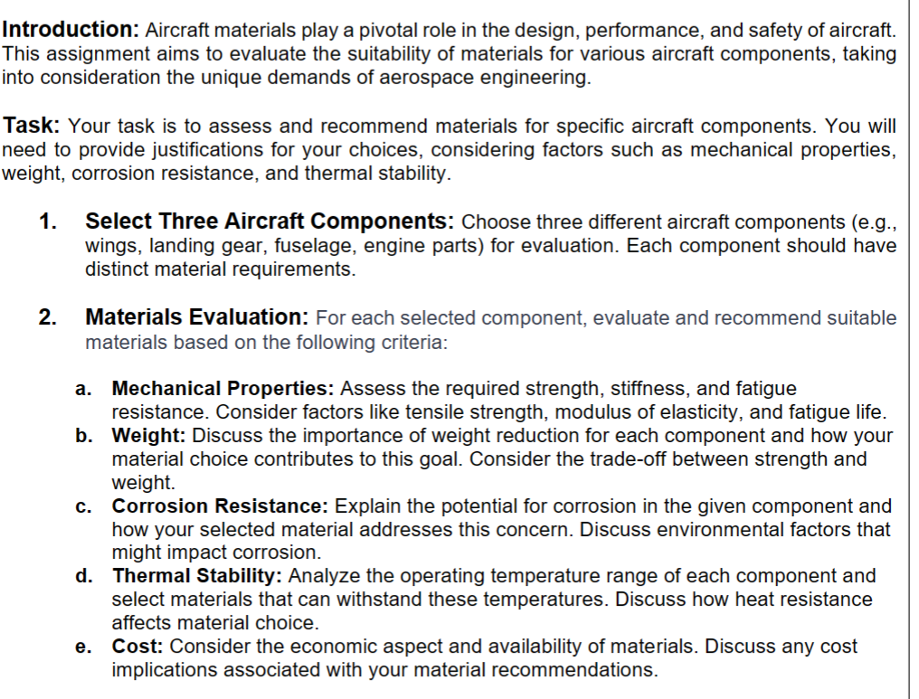 Solved Introduction: Aircraft materials play a pivotal role | Chegg.com