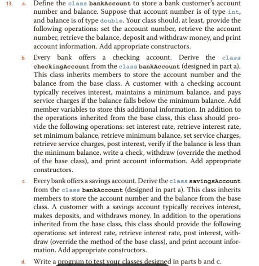 Solved a. Define the class bankAccount to store a bank | Chegg.com