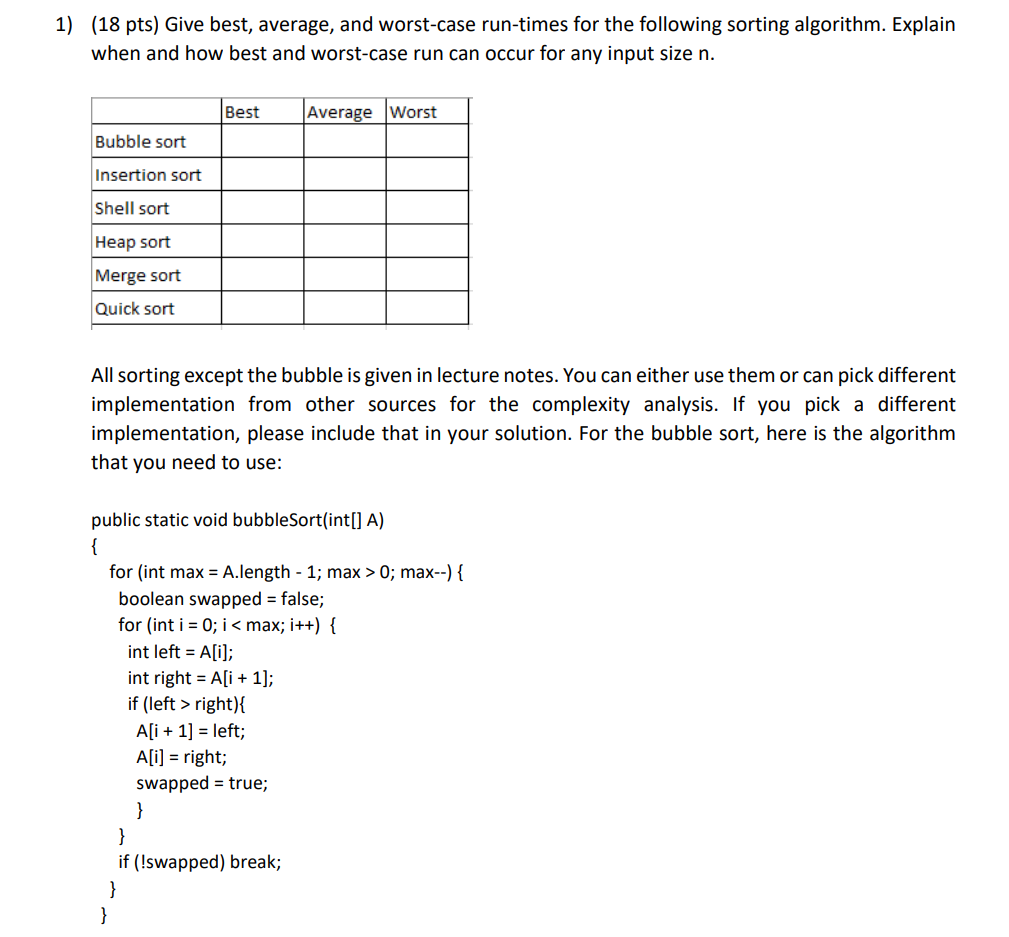 Solved 1) (18 pts) Give best, average, and worst-case | Chegg.com