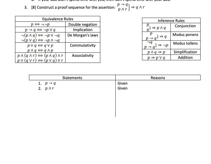 Solved 3. [8] Construct a proof sequence for the assertion: | Chegg.com