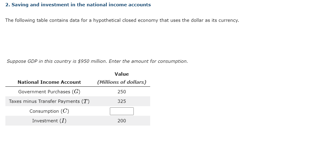 Solved 2. Saving and investment in the national income | Chegg.com