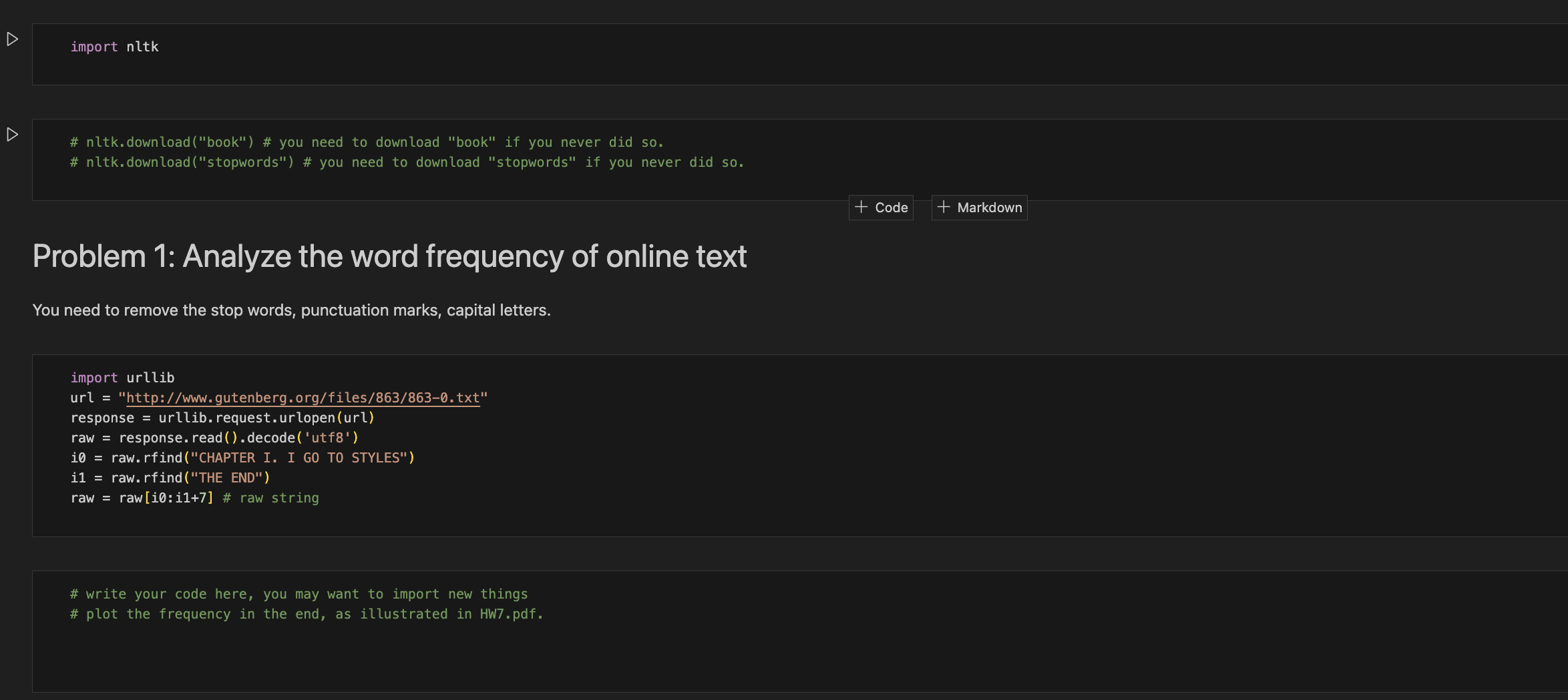 Solved Visualize the word frequency of an online text. I | Chegg.com