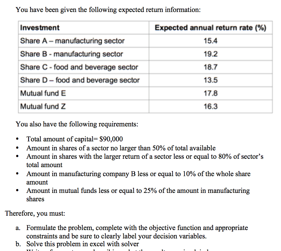 Solved You have been given the following expected return | Chegg.com