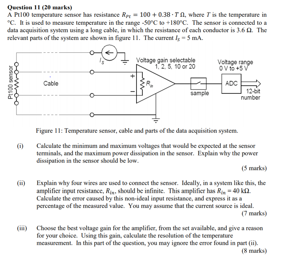 Question 11 (20 marks) A Pt100 temperature sensor has | Chegg.com