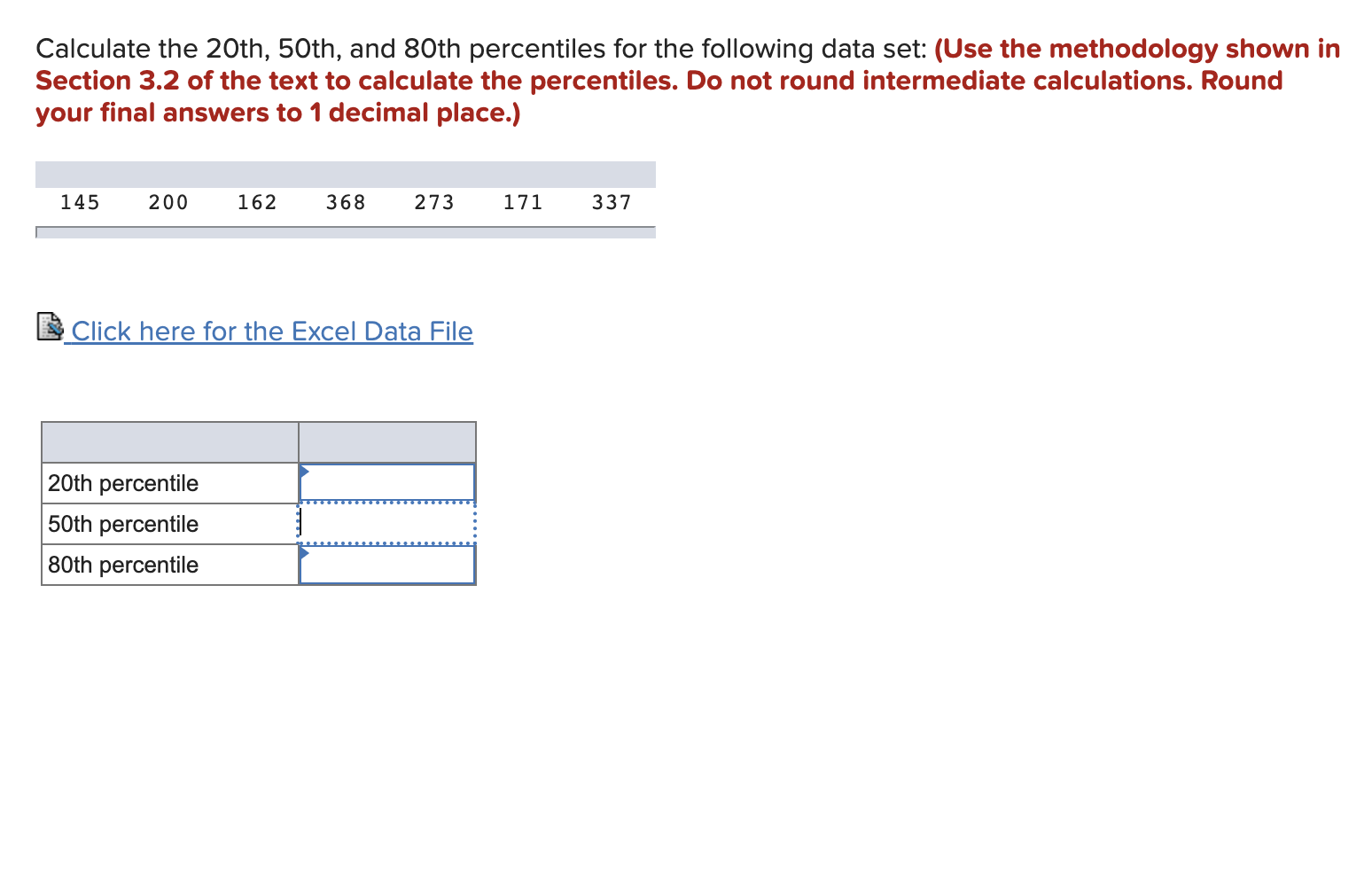 Solved Calculate the 20th, 50th, and 80th percentiles for | Chegg.com