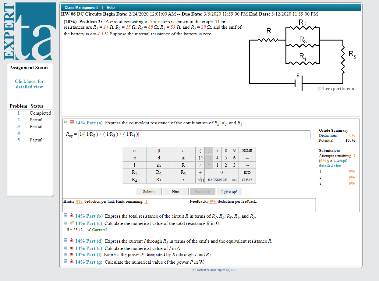 Solved Class Management | Help HW 06 DC Circuits Begin Date: | Chegg.com