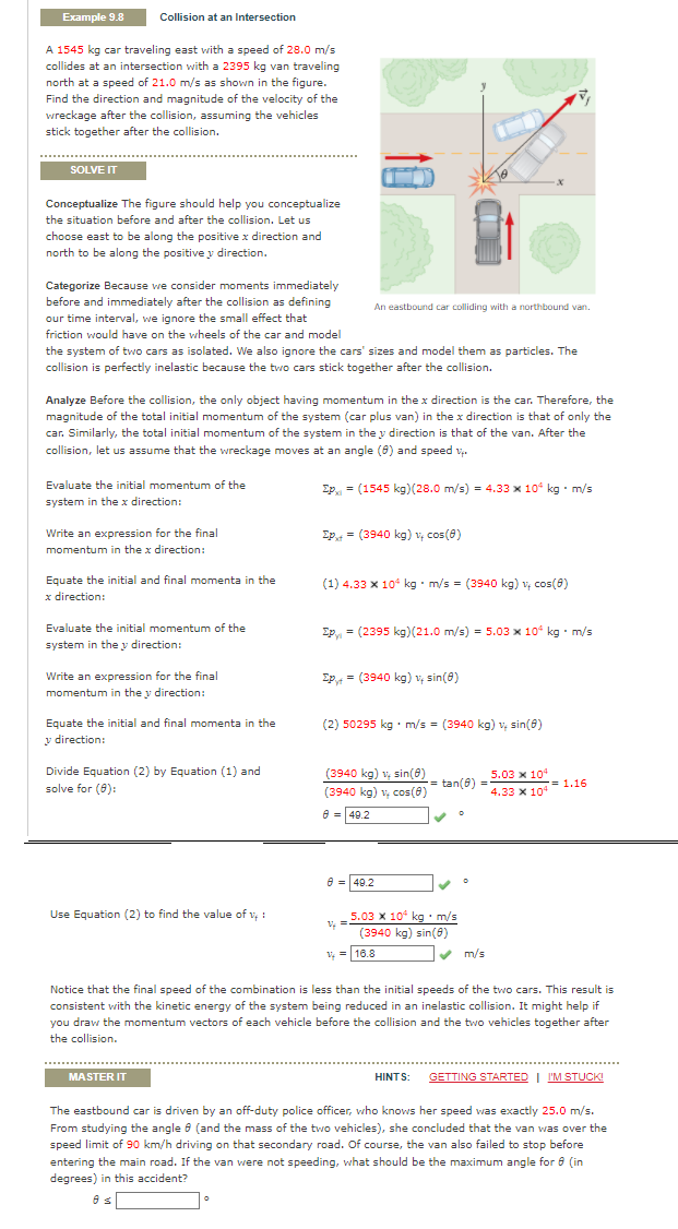 Solved Example 9.8 Collision at an Intersection A 1545 kg | Chegg.com