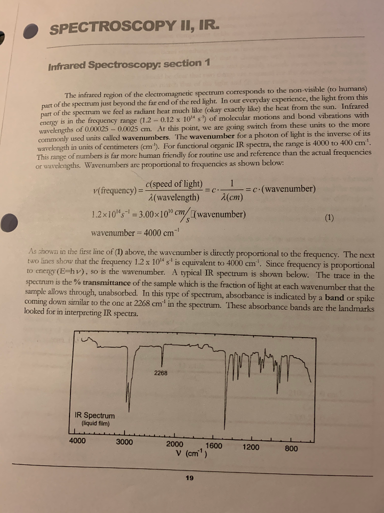 Solved SPECTROSCOPY II, IR. Infrared Spectroscopy: section 1 | Chegg.com