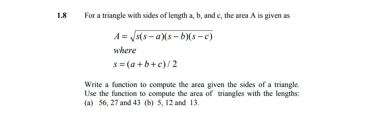 Solved 8 For a triangle with sides of length a,b, and c, the | Chegg.com